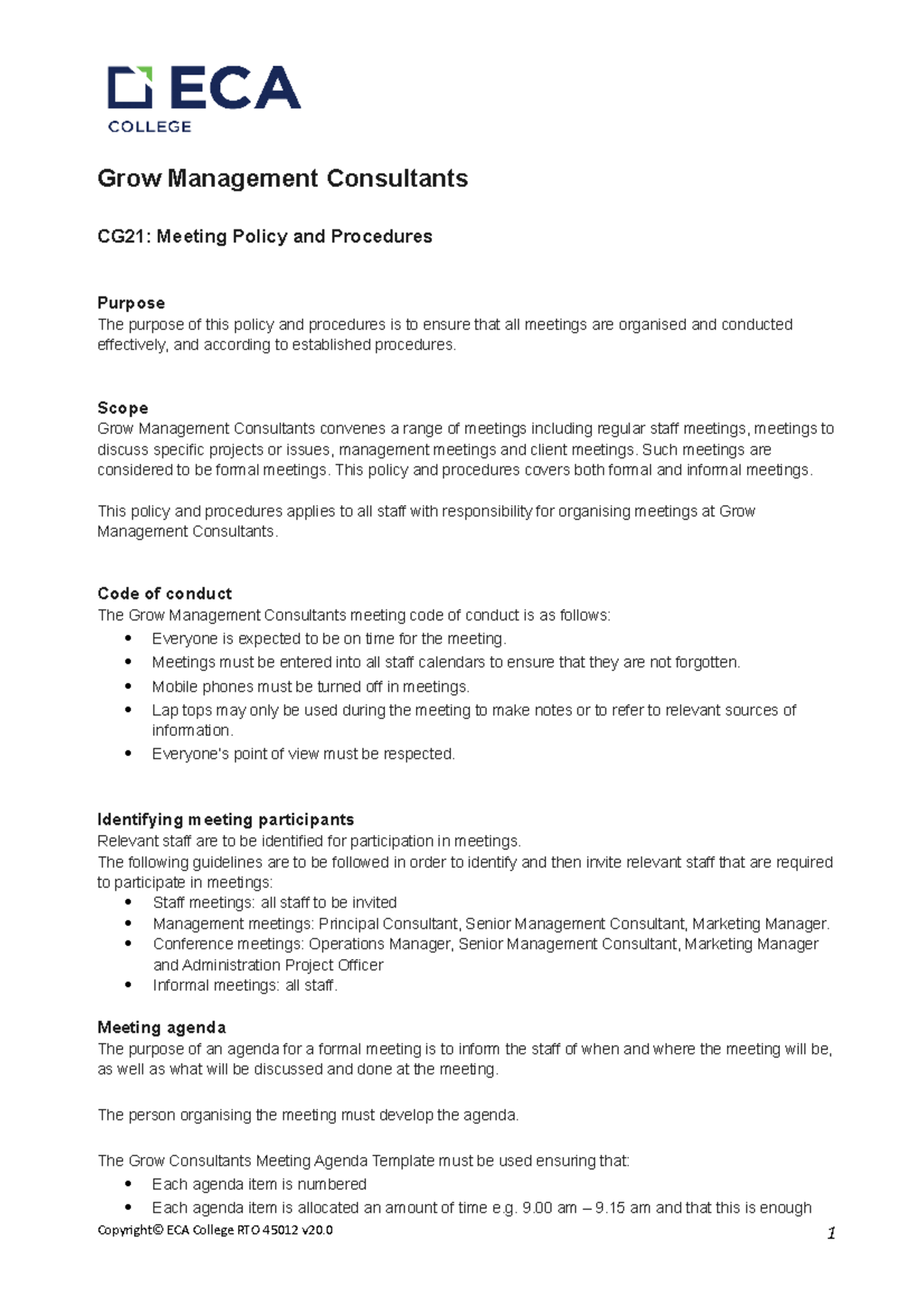 Meeting Policy and Procedures - Grow Management Consultants CG21 ...