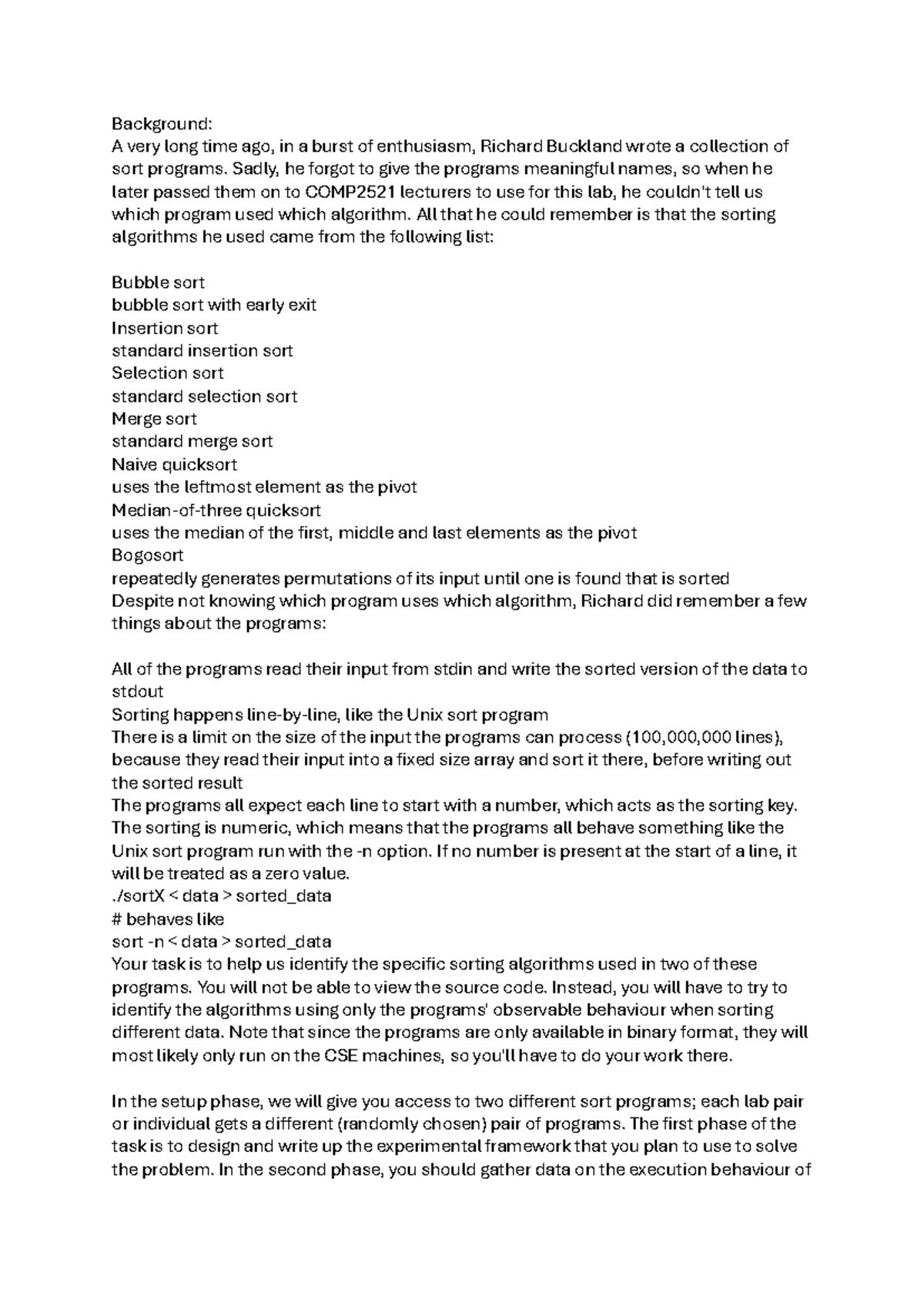 COMP2521 Sorting Algorithms Lab Report - Background: A very long time ...