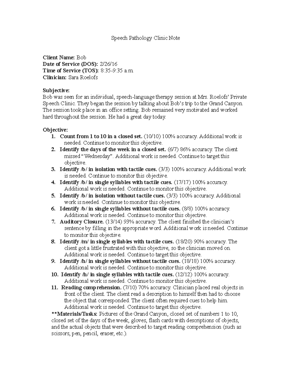 SOAP#4 - Completed SOAP note - Speech Pathology Clinic Note Client Name ...
