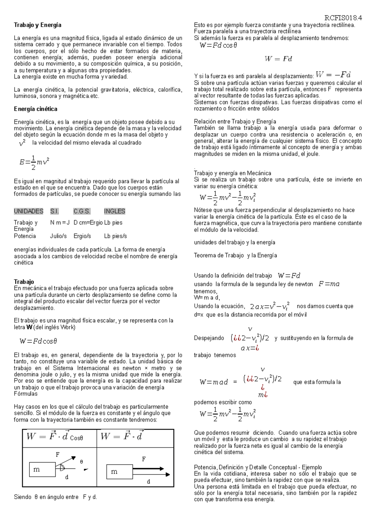 Material De Apoyo De Fisica Basica Trabajo Y Energ a La Energ a Es