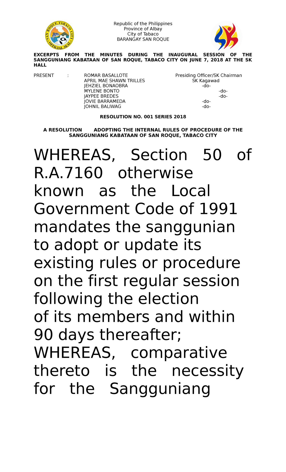 Resolutions - Reso 04 Change of signatories to Landbank - Republic of ...