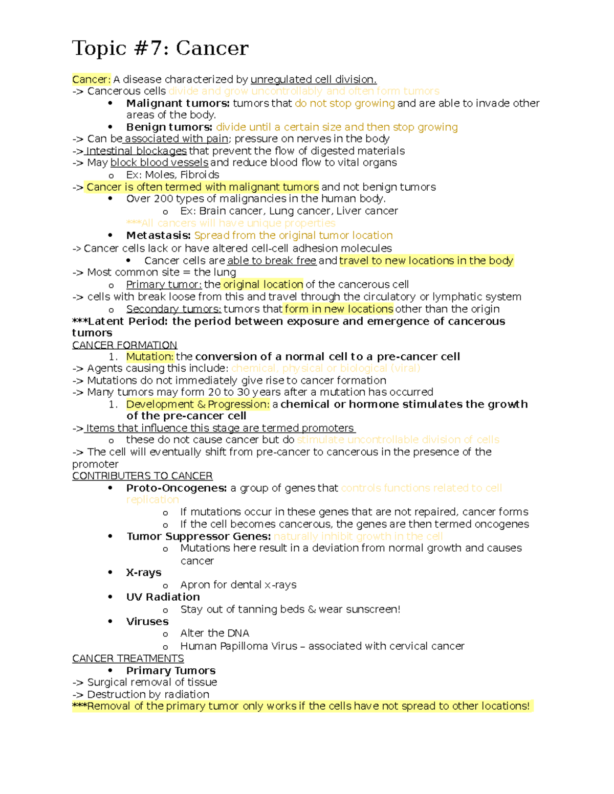 Topic #7- Cancer - Topic #7: Cancer Cancer: A disease characterized by ...