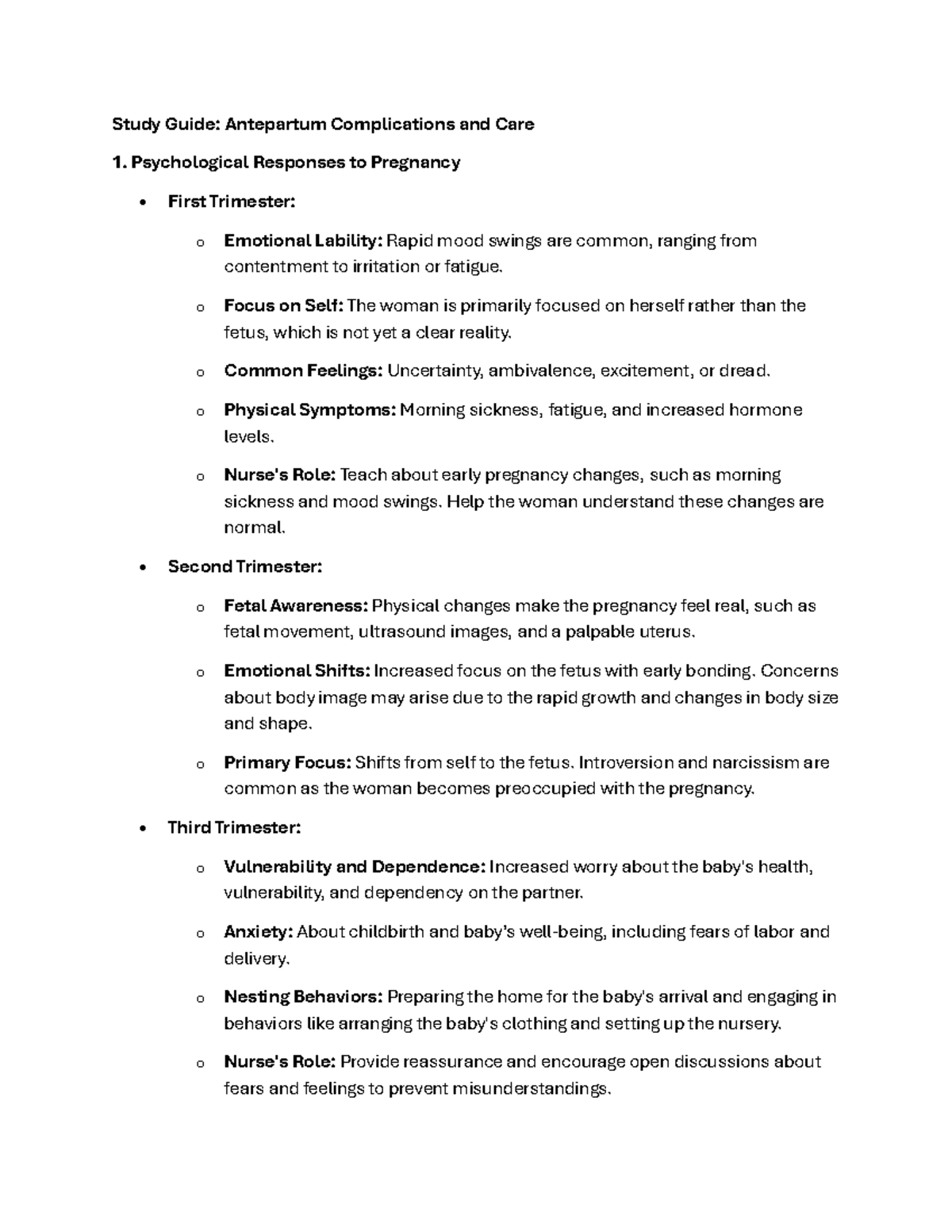 Module 3 OB study guide - Study Guide: Antepartum Complications and ...
