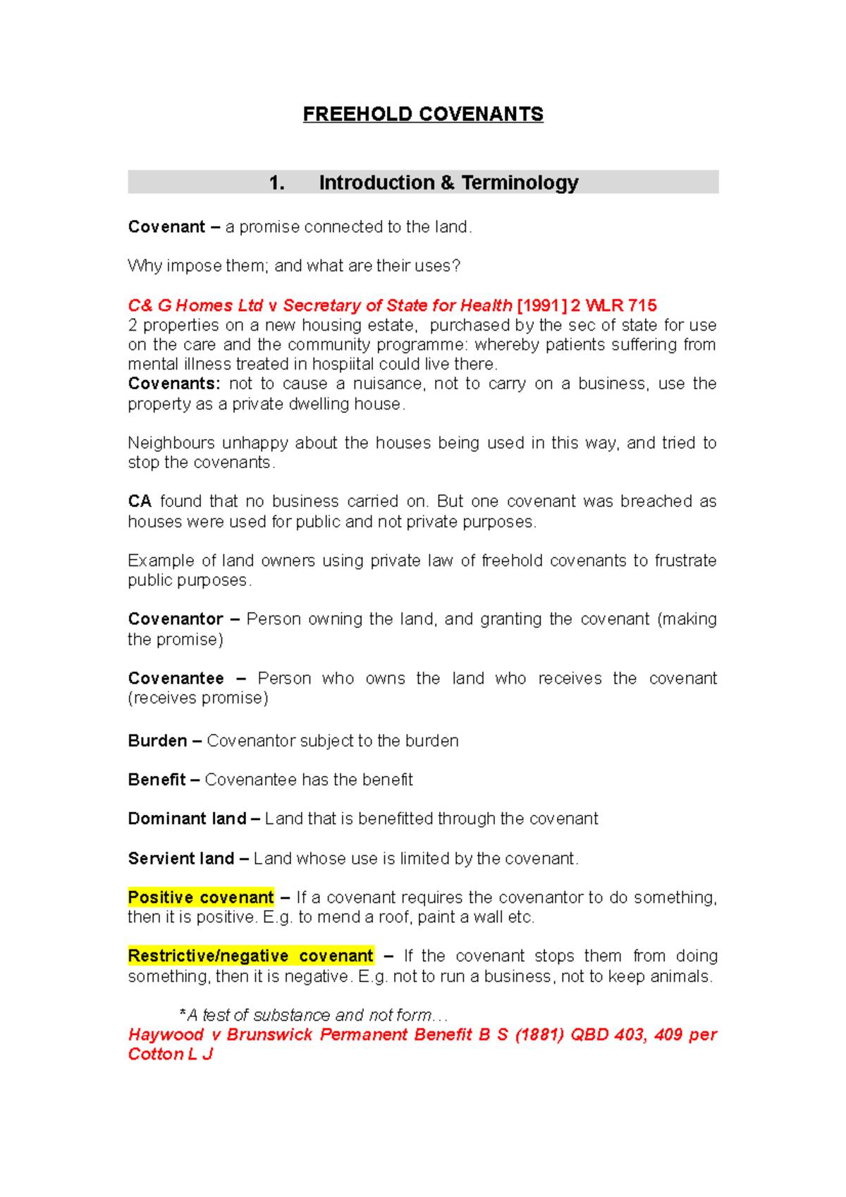 Freeholdcovenants - land law lecture notes in depth - FREEHOLD ...