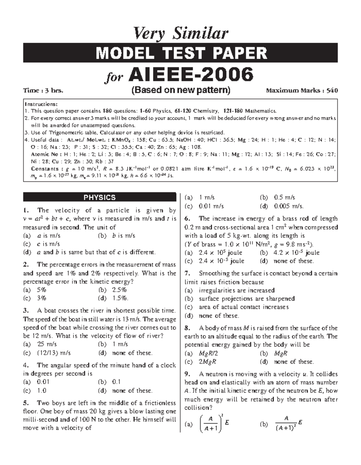 Aieee Sample Paper 5 - its the notes of 1st year of engineering ...