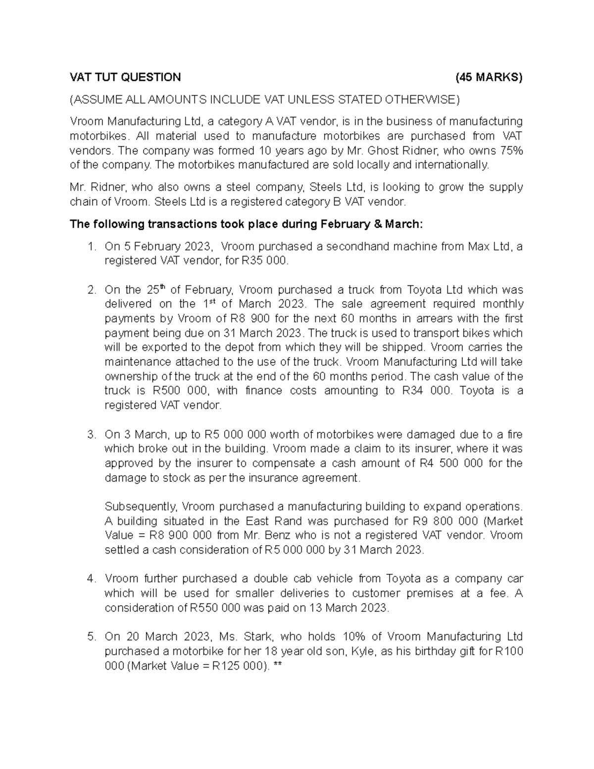 VAT Tutor question 2024 - VAT TUT QUESTION (45 MARKS) (ASSUME ALL ...