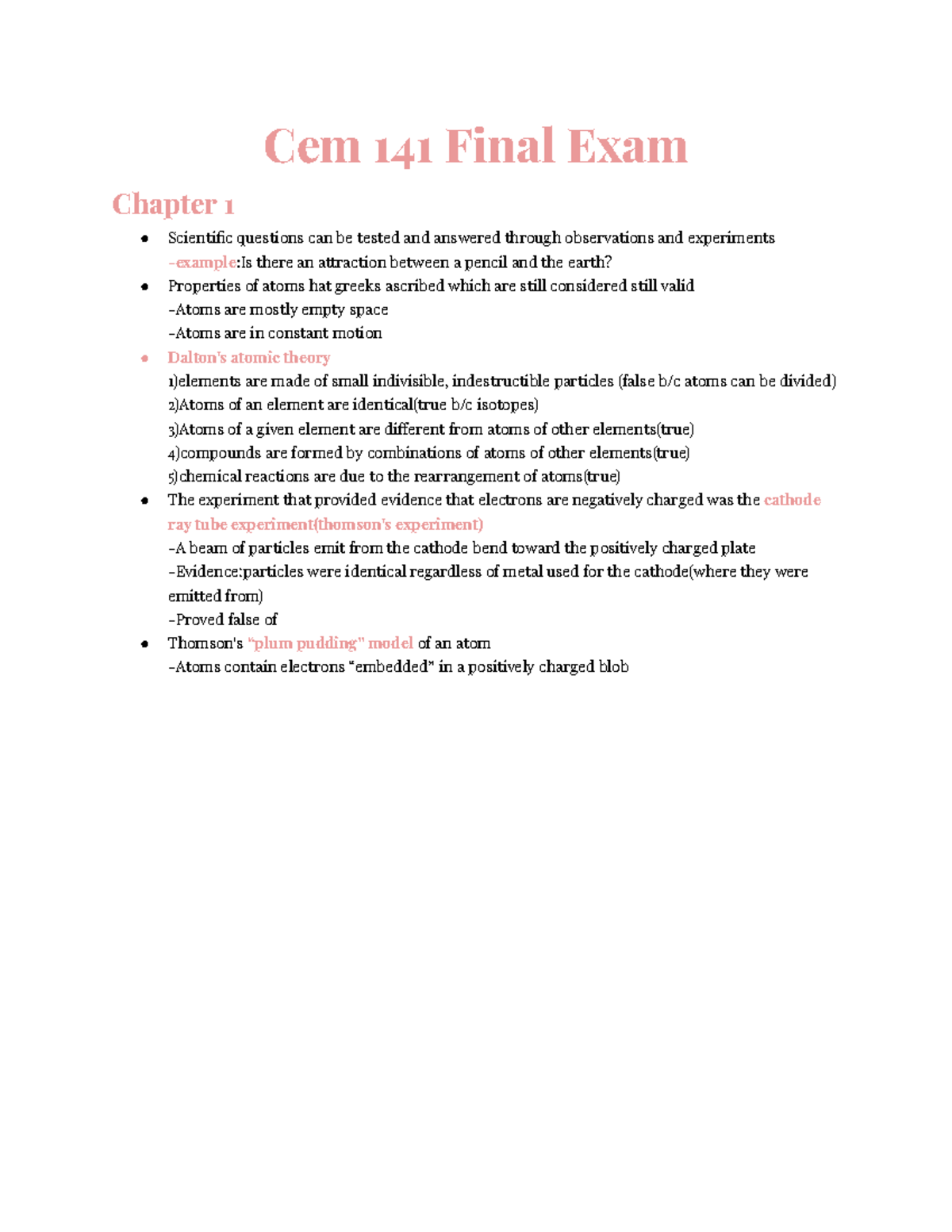 Chapter 1 review - Cem 141 Final Exam Chapter 1 Scientific questions ...