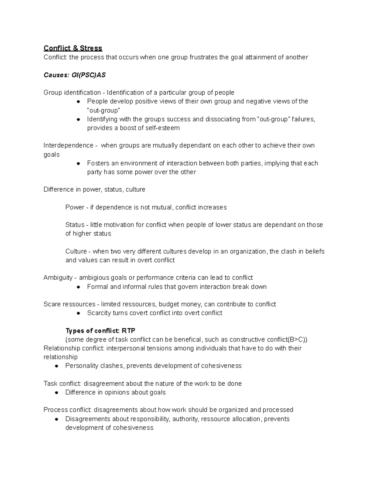 Delete - Class notes on the topic of conflict and stress - Conflict ...