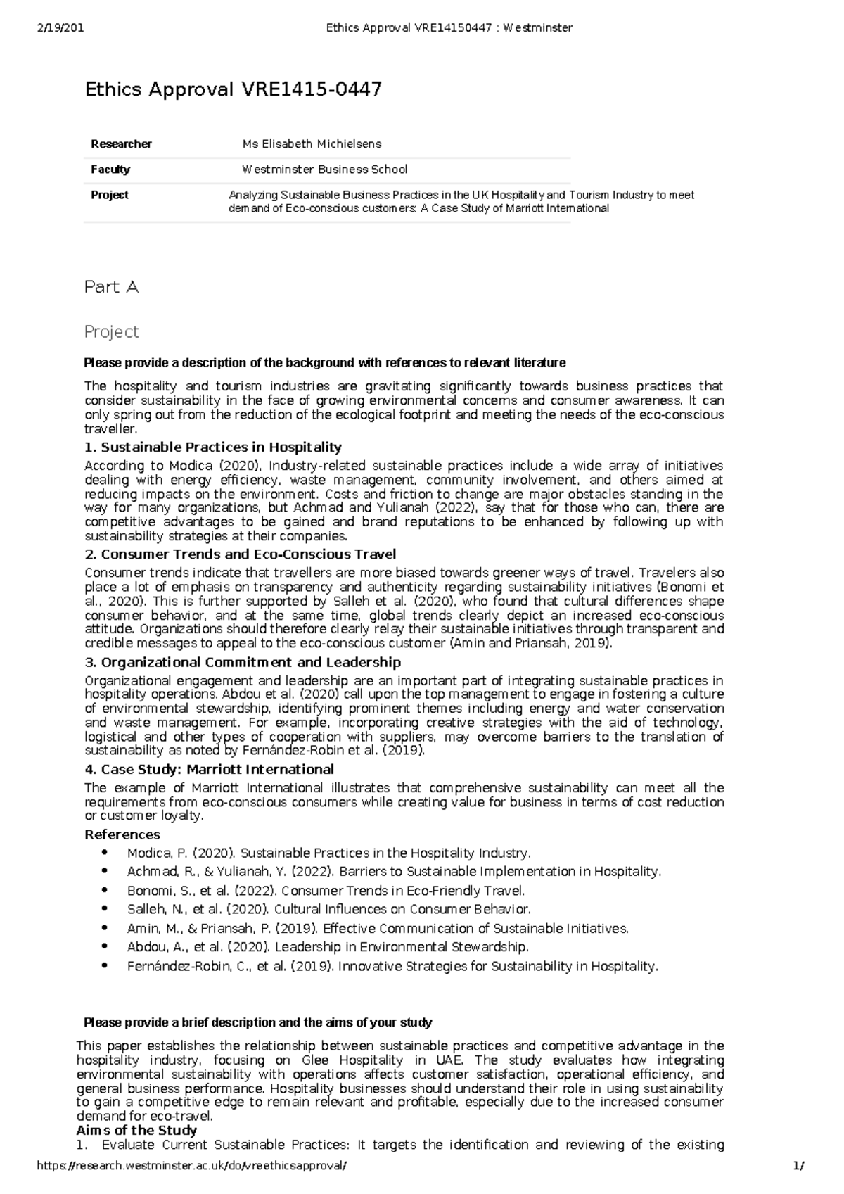 Ethics Approval PART A test example - 5 VRE research.westminster.ac/do ...