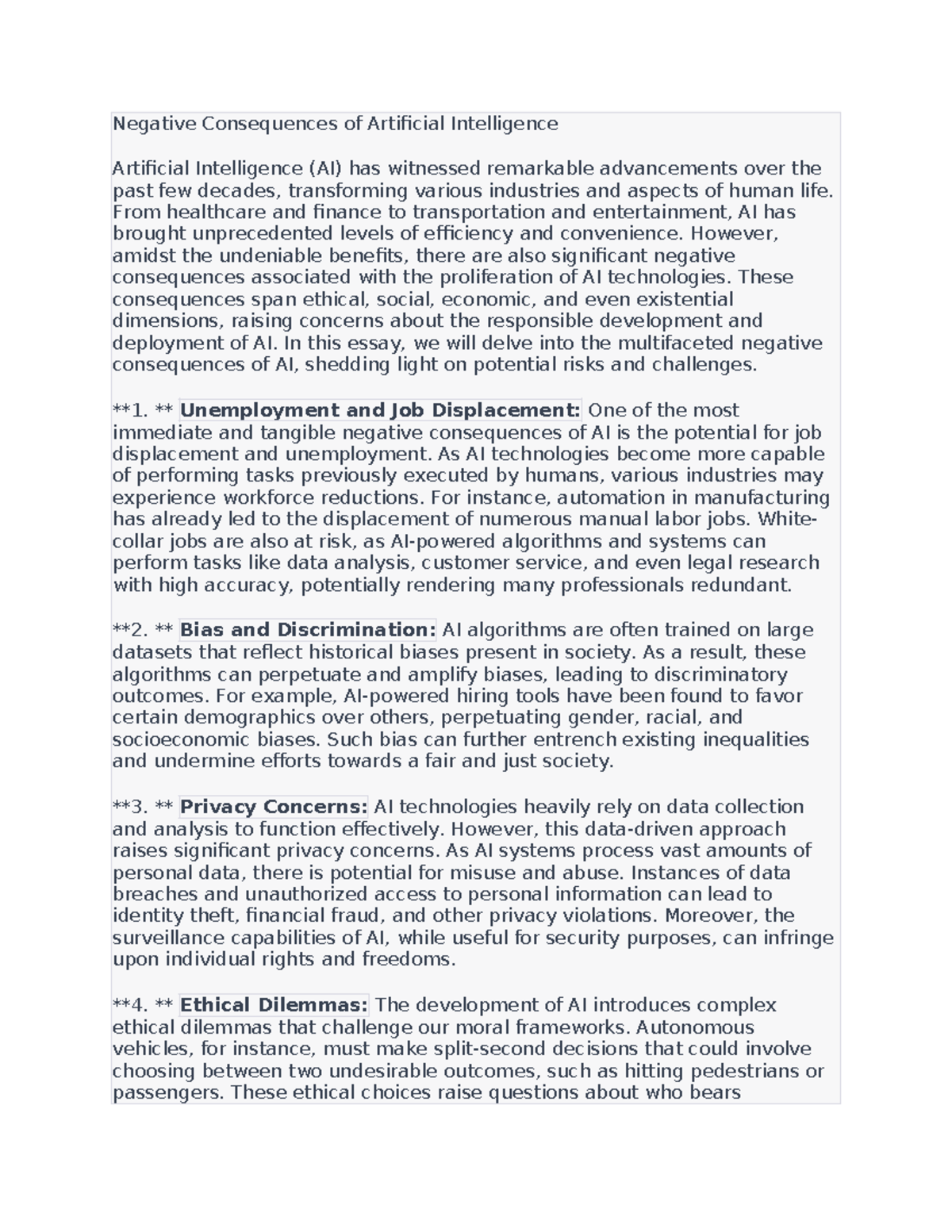 Chat GPT - yeah - Negative Consequences of Artificial Intelligence ...