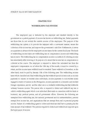 Narrative Report - SUBJECT: BA122 INCOME TAXATION CHAPTER NO ...