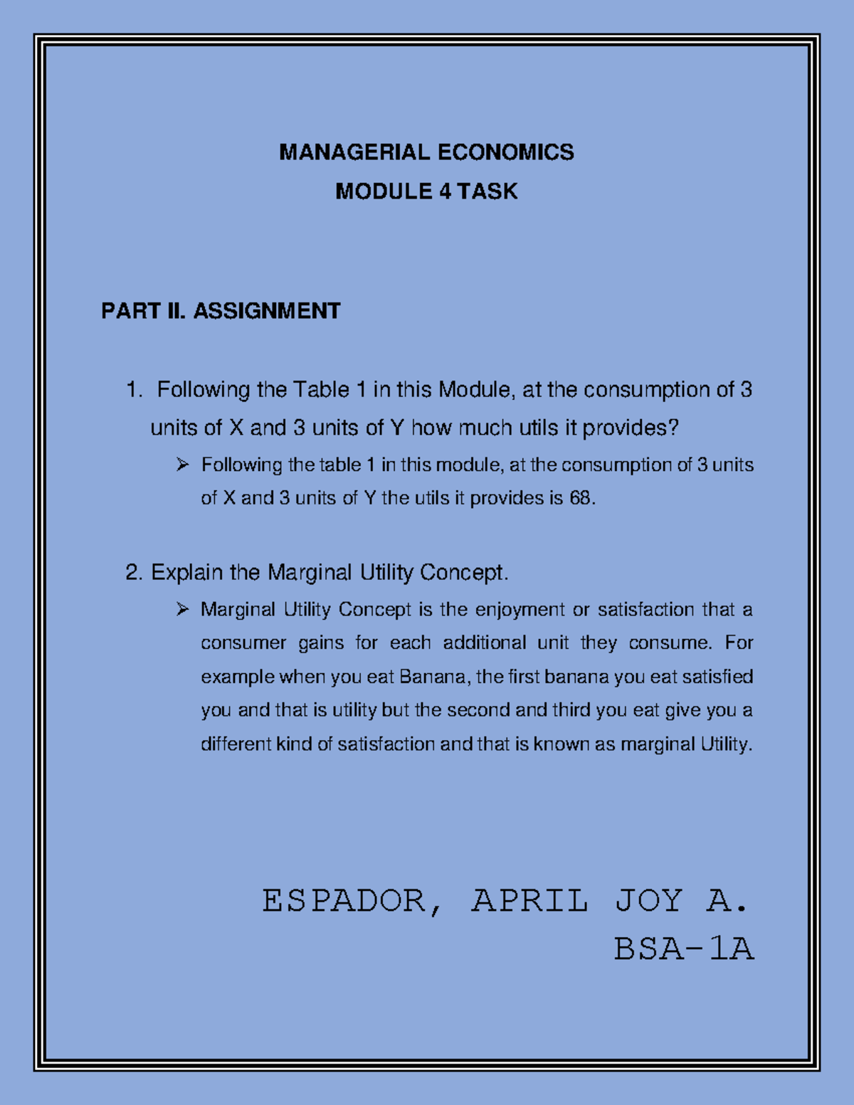 Managerial Economics Module 4 TASK BY Espador, April JOY A - MANAGERIAL ...