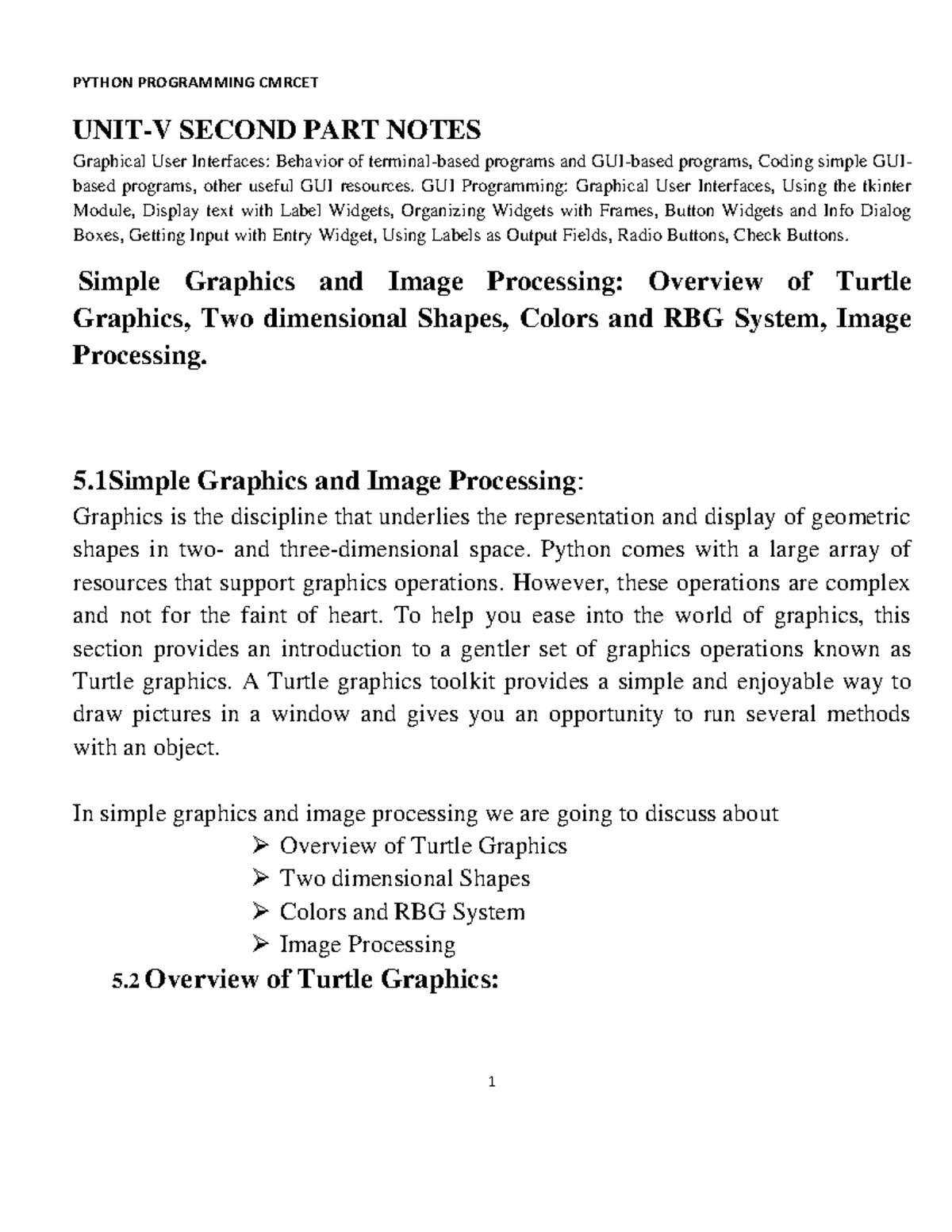 UNIT-V Notes PART 2 - UNIT-V SECOND PART NOTES Graphical User ...