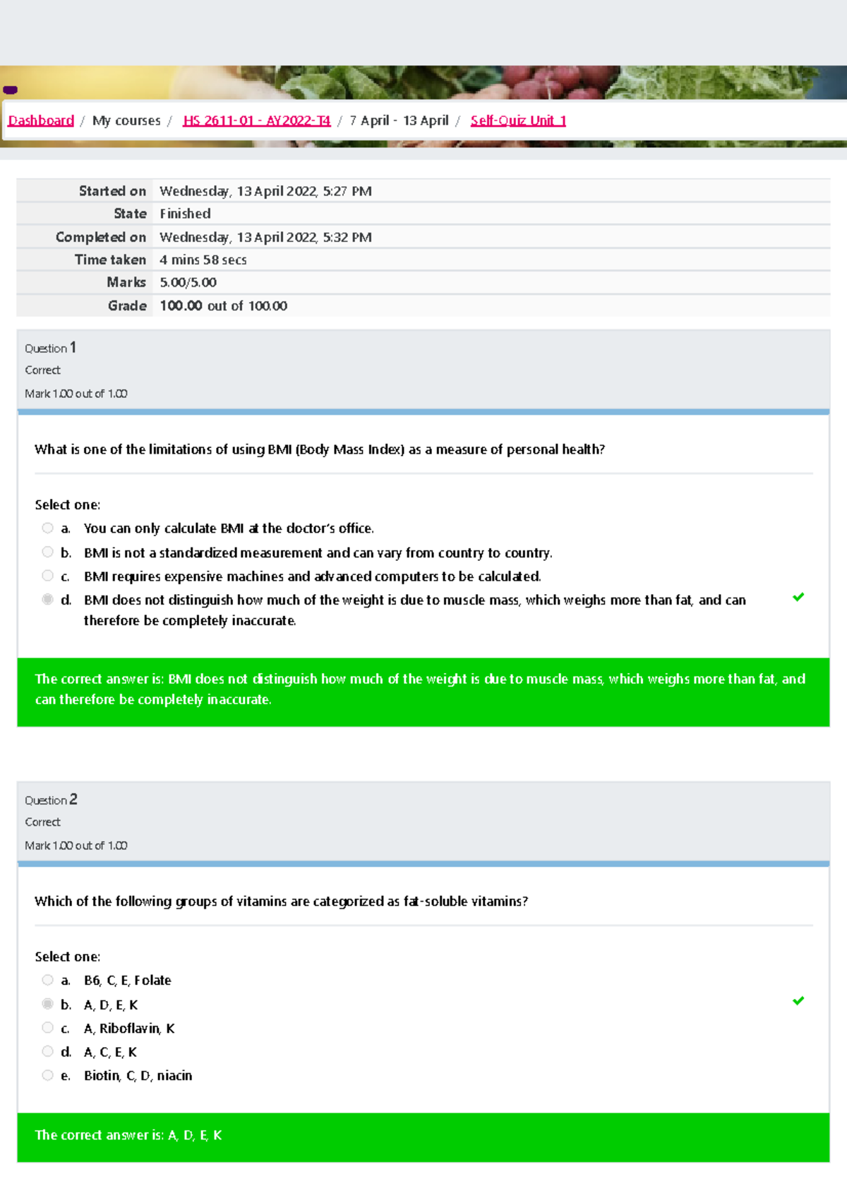 Self Quiz Unit 1 Attempt Review Started On Wednesday 13 April 2022 5 27 Pm State Finished