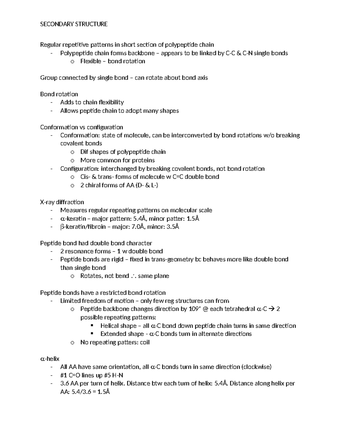 BIOC2580 - secondary structure - SECONDARY STRUCTURE Regular repetitive ...