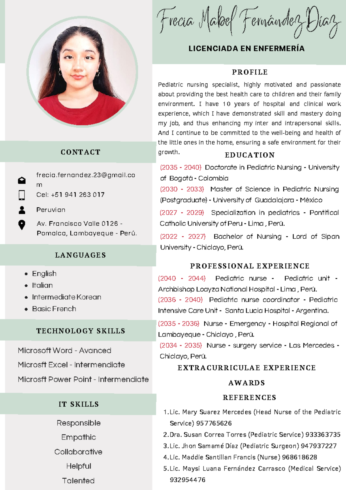 Fernandez Diaz PA2 I2 - EDUCATION (2035 - 2040) Doctorate in Pediatric Nursing - University of ...