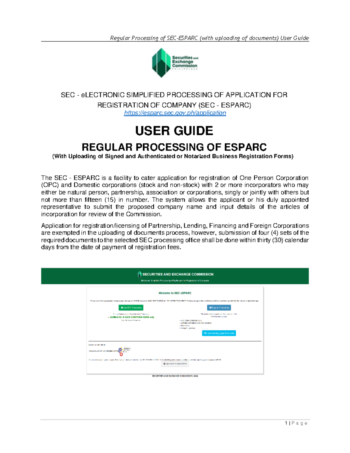 User Guide-esparc - Notes - SEC - eLECTRONIC SIMPLIFIED PROCESSING OF ...