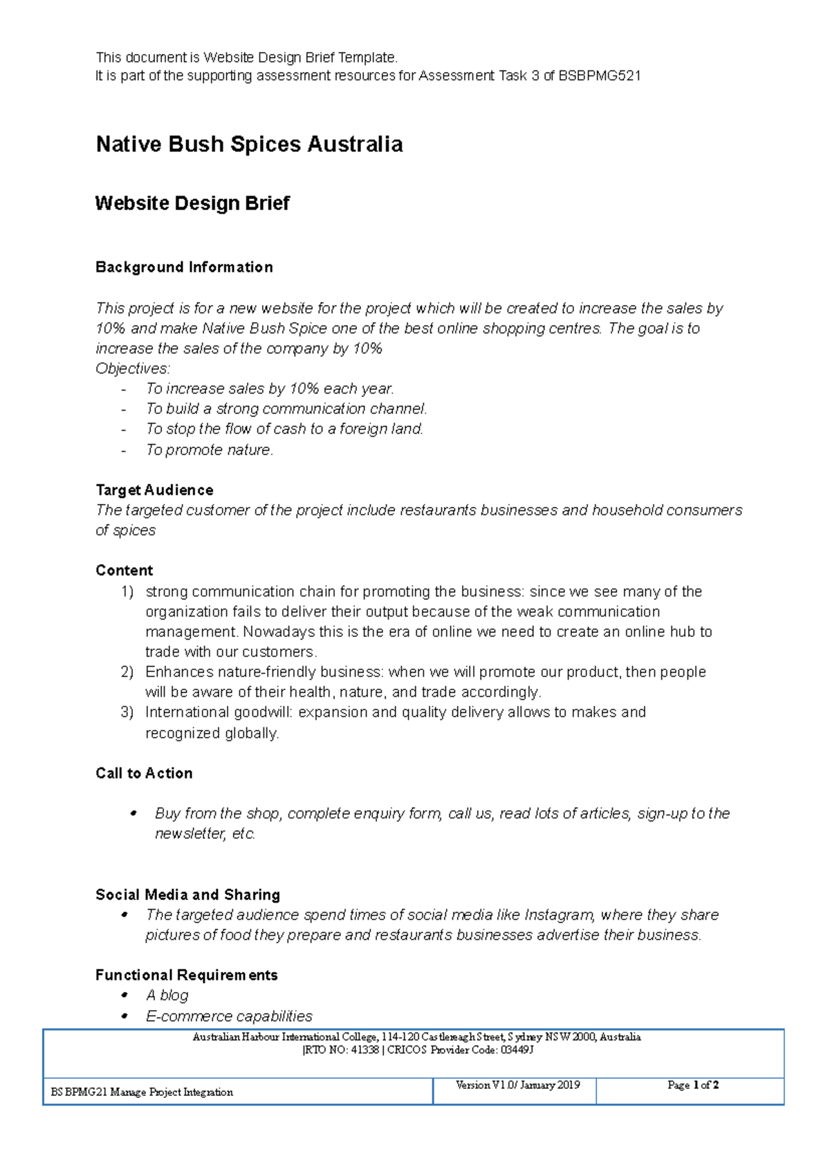 Website Design Brief Template - It is part of the supporting assessment ...
