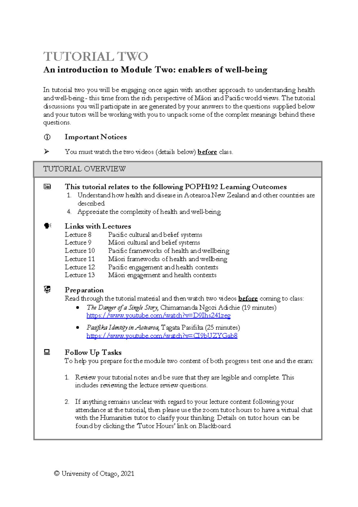 Tutorial 2 Student Form - TUTORIAL TWO An introduction to Module Two ...