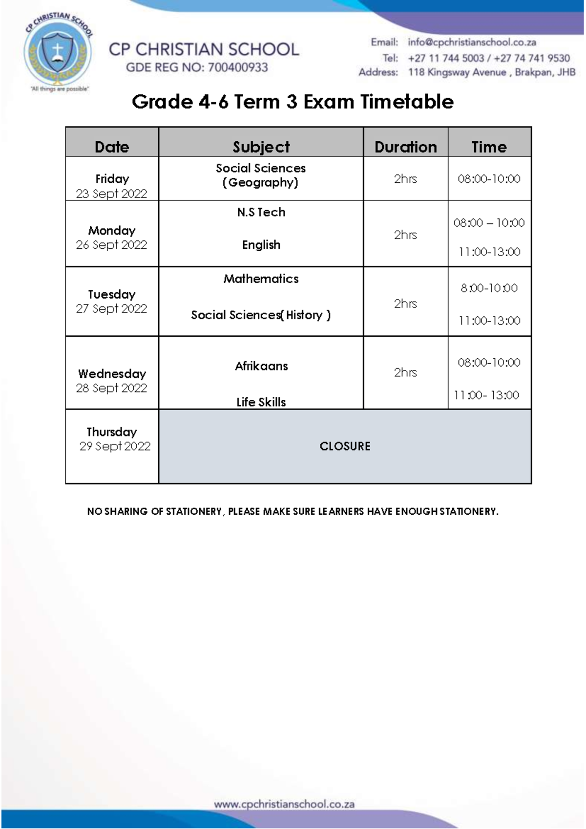 2022 TERM 1 Grade 4-6 - hypothesis and research conclusion - Grade 4-6 Term 3 Exam Timetable ...