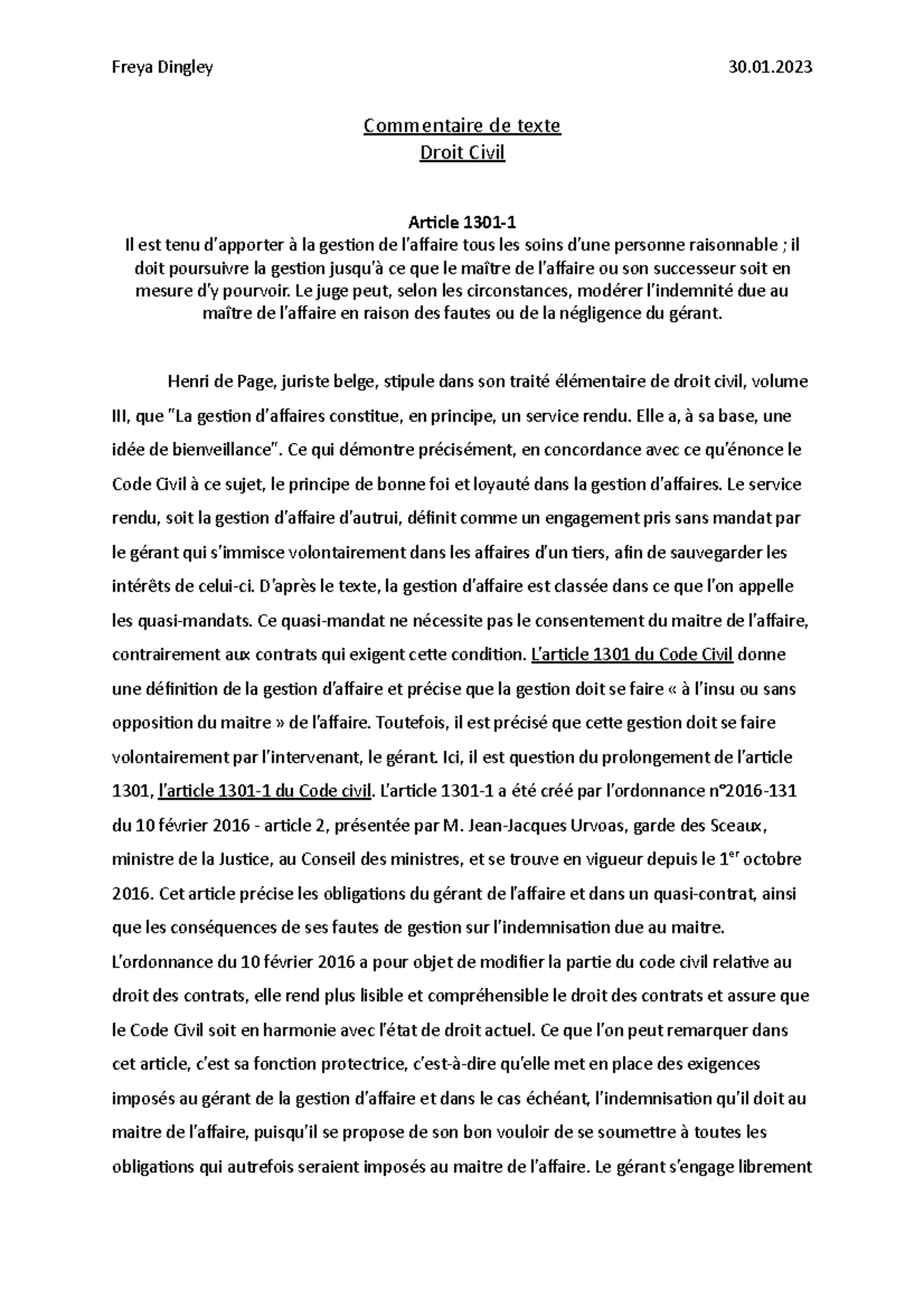 Commentaire de texte séance 1 - Commentaire de texte Droit Civil ...