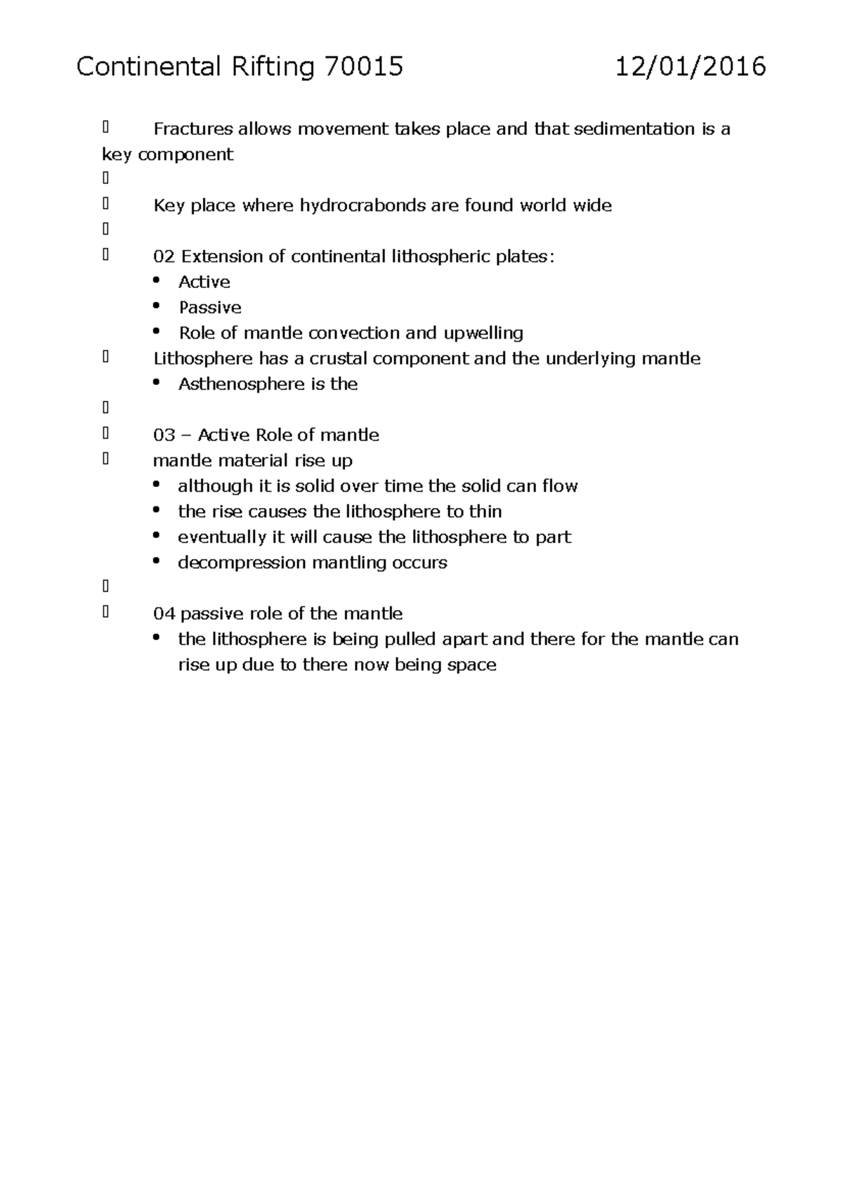 Earth History * - Detailed summary of the course content - Continental ...