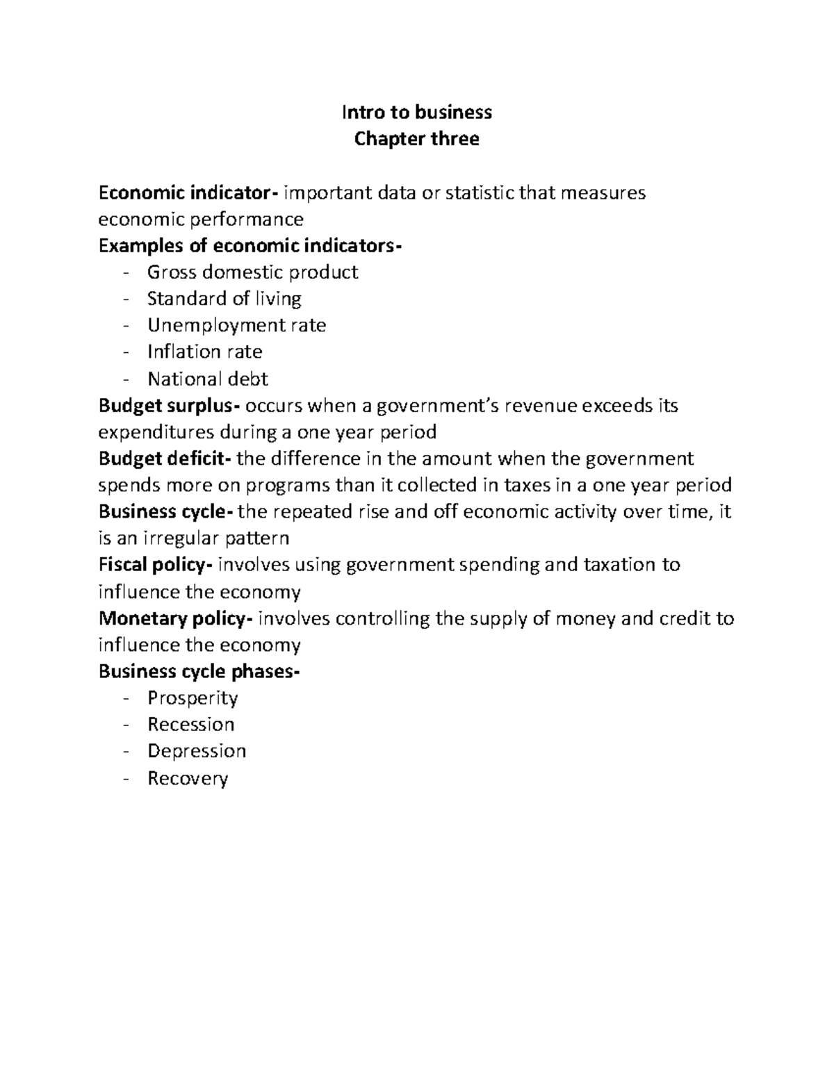 Document (1)ppp - Notes from chapter coursework #3 - Intro to business ...