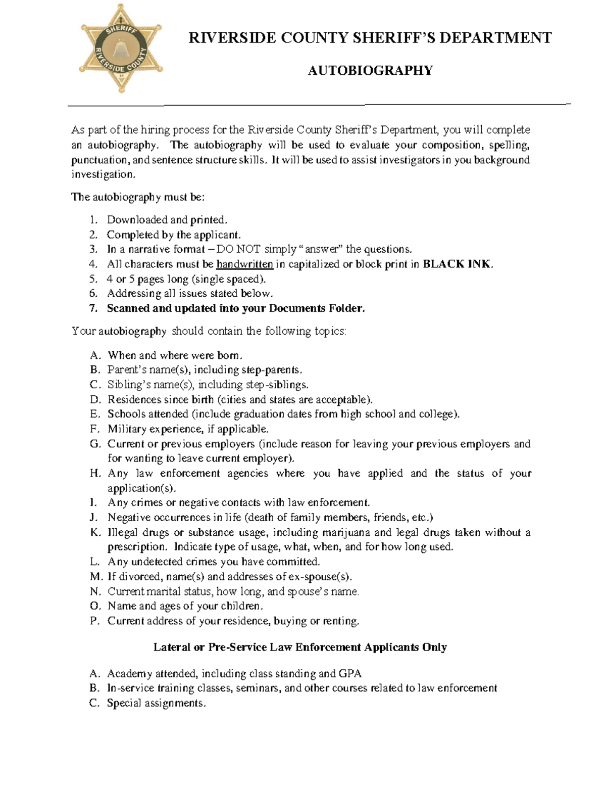 Autobiography - Notes and something for ideas - As part of the hiring ...