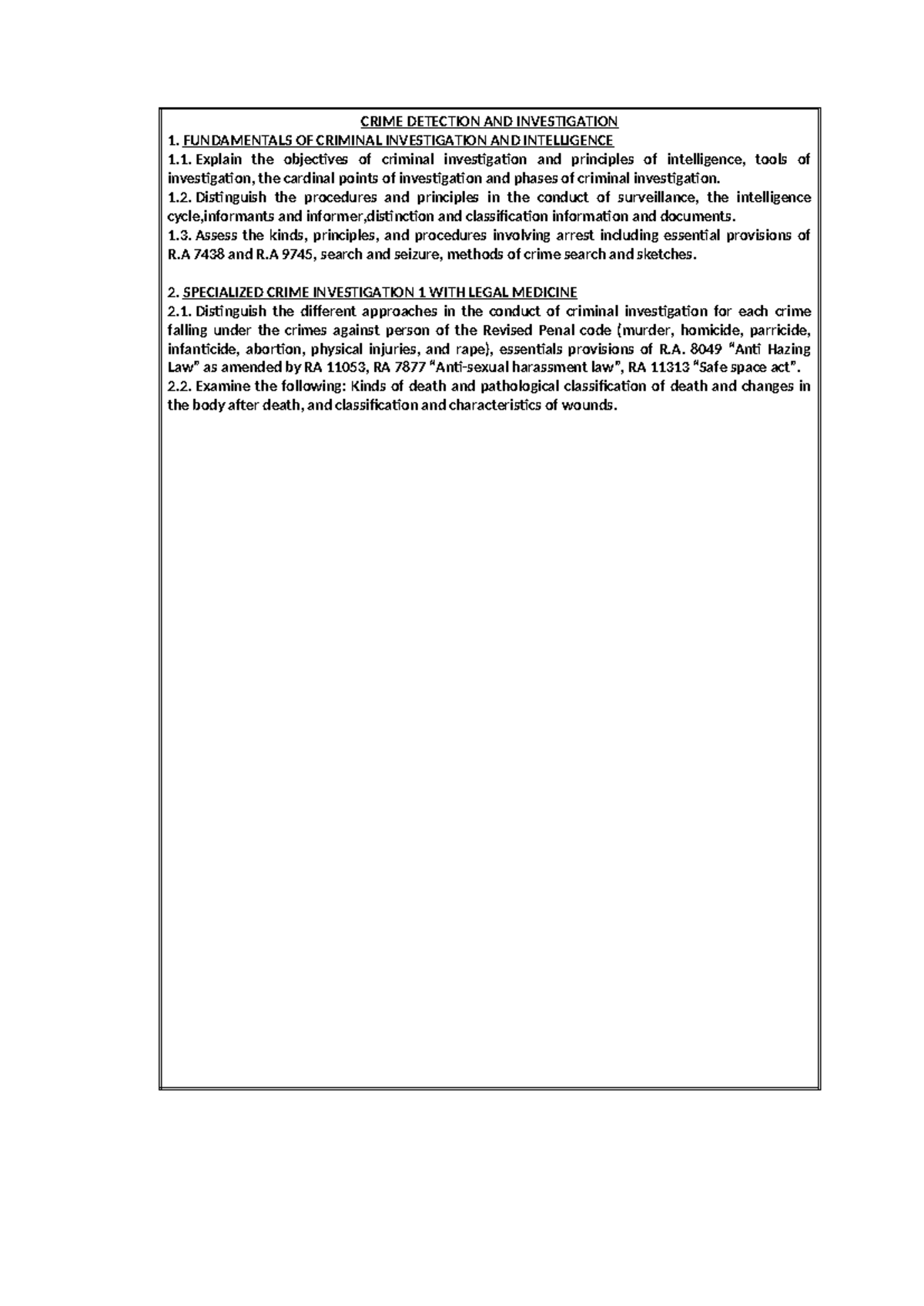 Criminology CLE TOS 2024 - CRIME DETECTION AND INVESTIGATION 1 ...