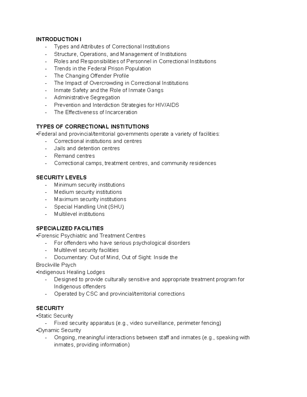 Chap 6 - notes - INTRODUCTION I Types and Attributes of Correctional ...