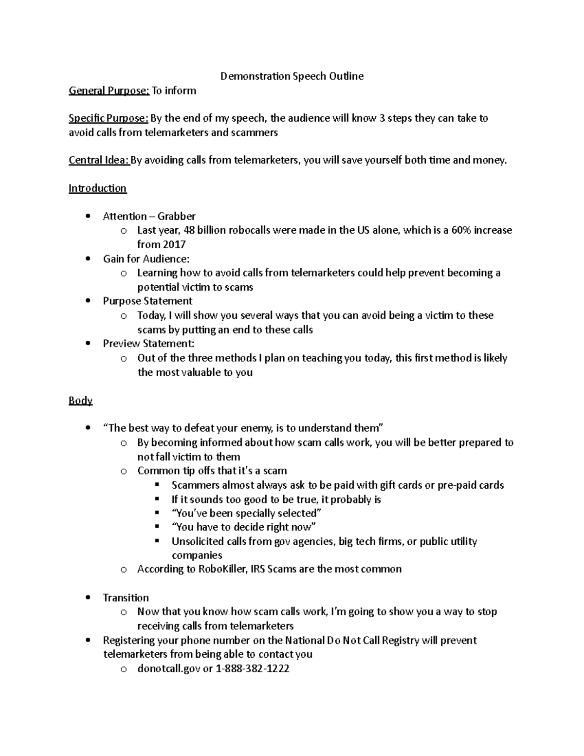 Demo Speech Outline - Demonstration Speech Outline General Purpose: To ...