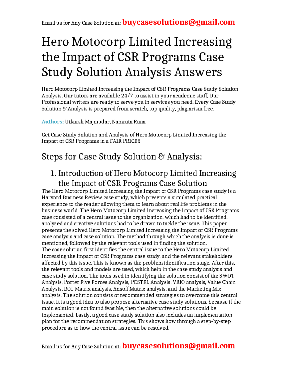 Case Solution Hero Motocorp Limited Increasing the Impact of CSR ...