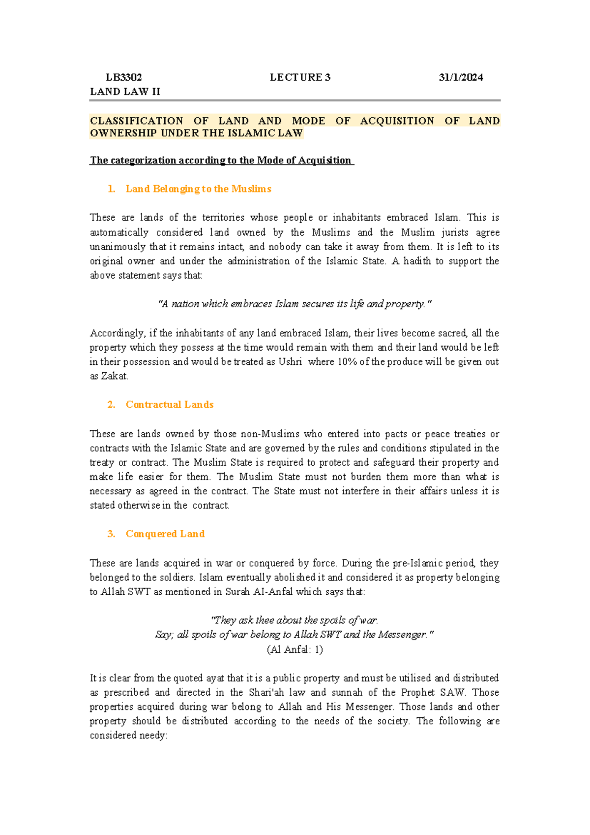 [ LB3302 ] 3. Classification of Land & Mode of Acquisition under ...
