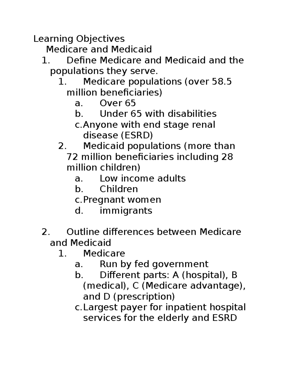 Quiz 4 learning objectives - Learning Objectives Medicare and Medicaid ...