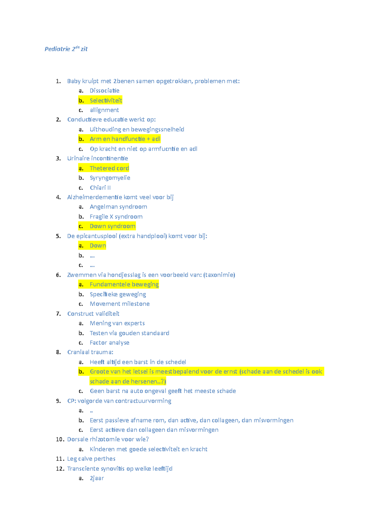 Examenvragen pediatrische revalidatie - Pediatrie 2de zit Baby kruipt ...