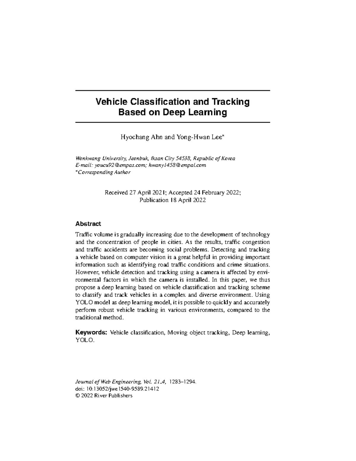 Vehicle Classification and Tracking Based on Deep Learning - Vehicle ...