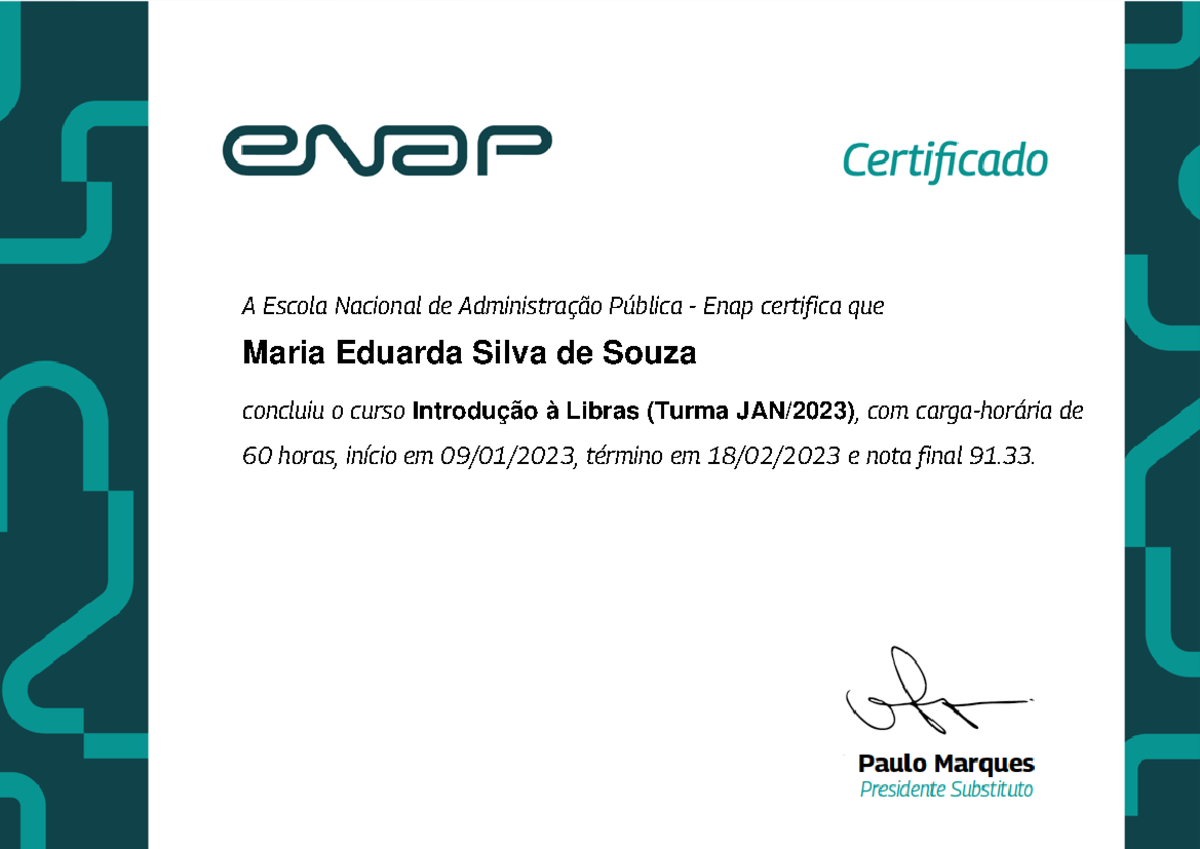 Maria tavares certificado - A Escola Nacional de Administração Pública ...