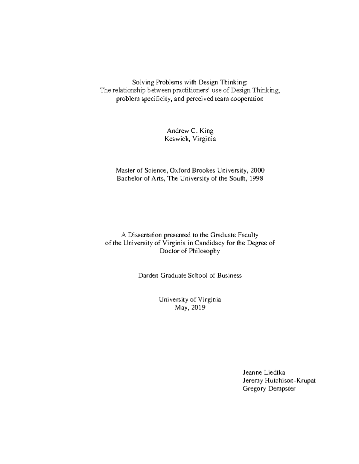 1 King Andrew 2019 PHD - Solving Problems with Design Thinking: The ...
