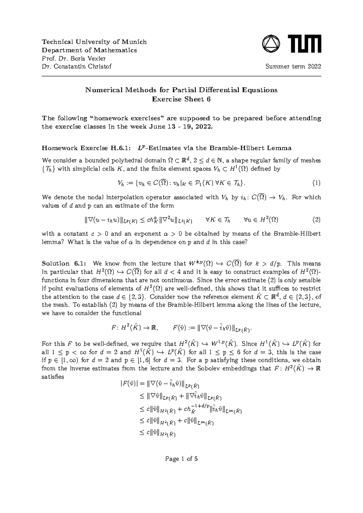 Solution Sheet 06 - Technical University of Munich Department of ...
