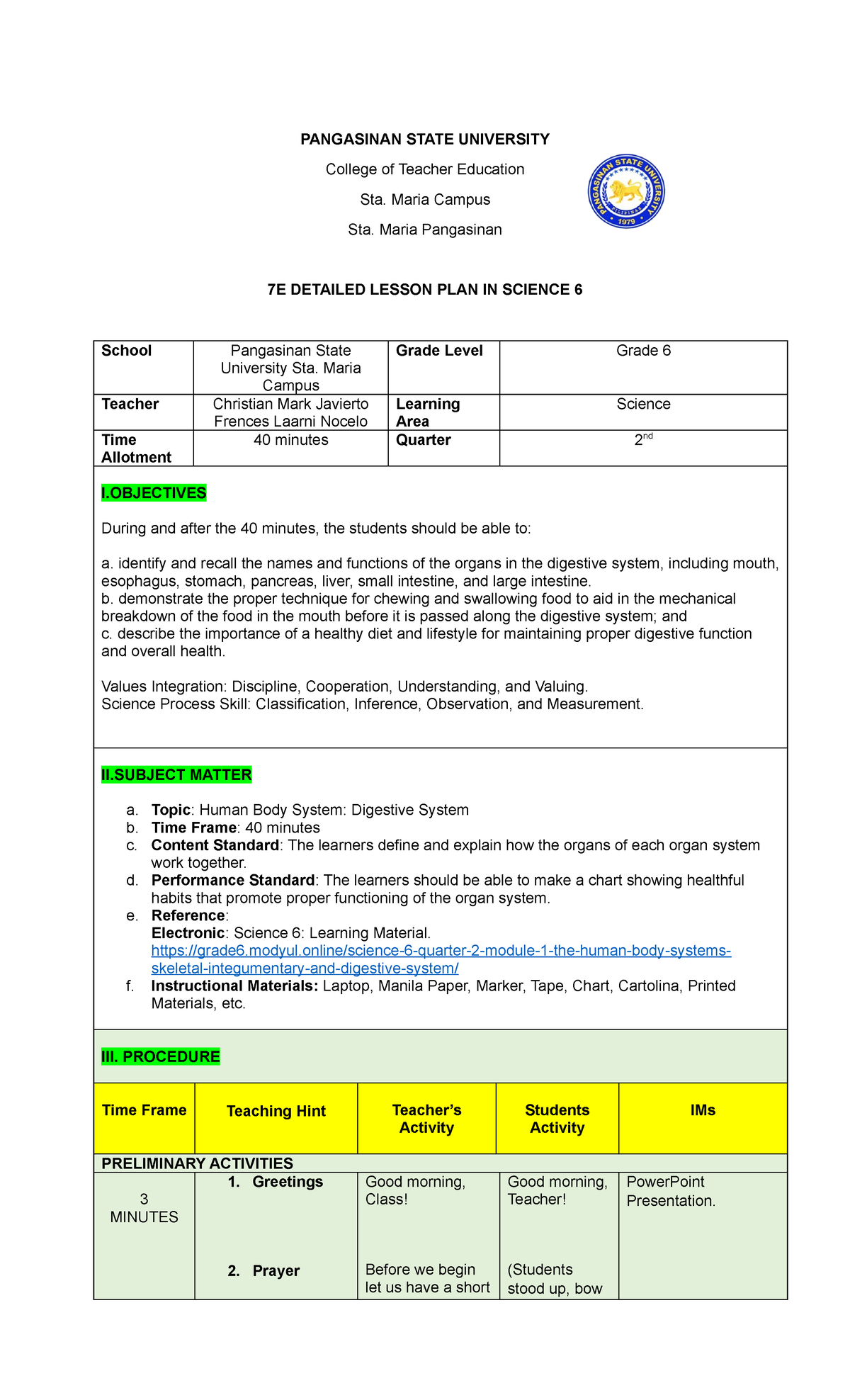 7E Detailed Lesson Plan - PANGASINAN STATE UNIVERSITY College of ...