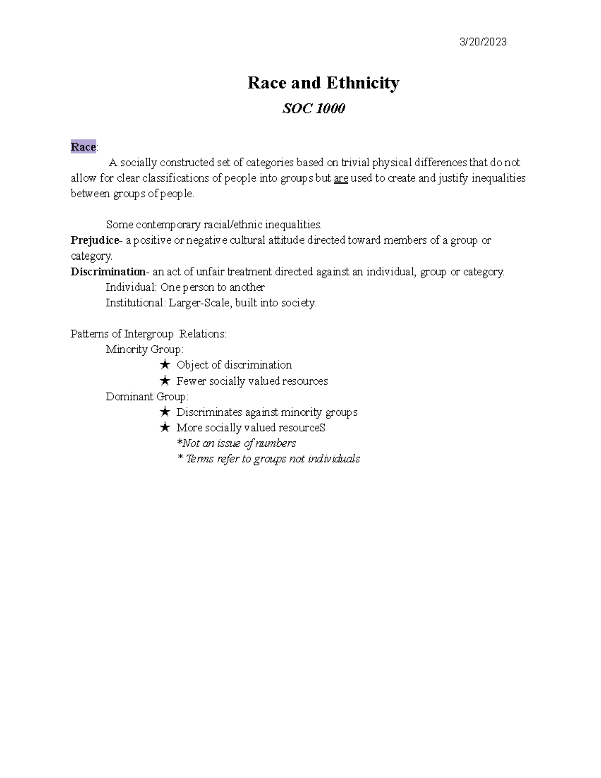 Race and Ethnicity - 3/20/ Race and Ethnicity SOC 1000 Race: A socially ...