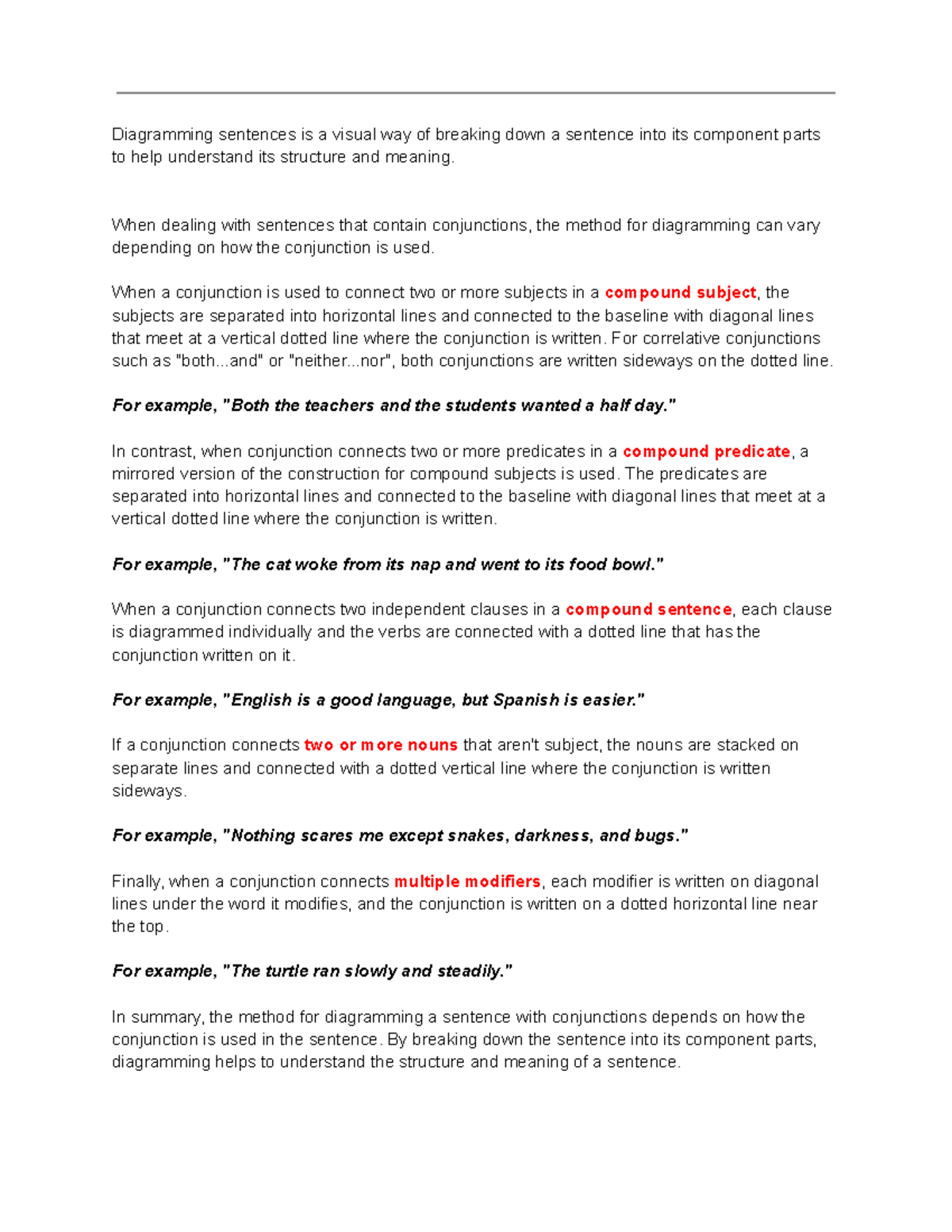 Conjunctions - Parts of speech - Diagramming sentences is a visual way ...