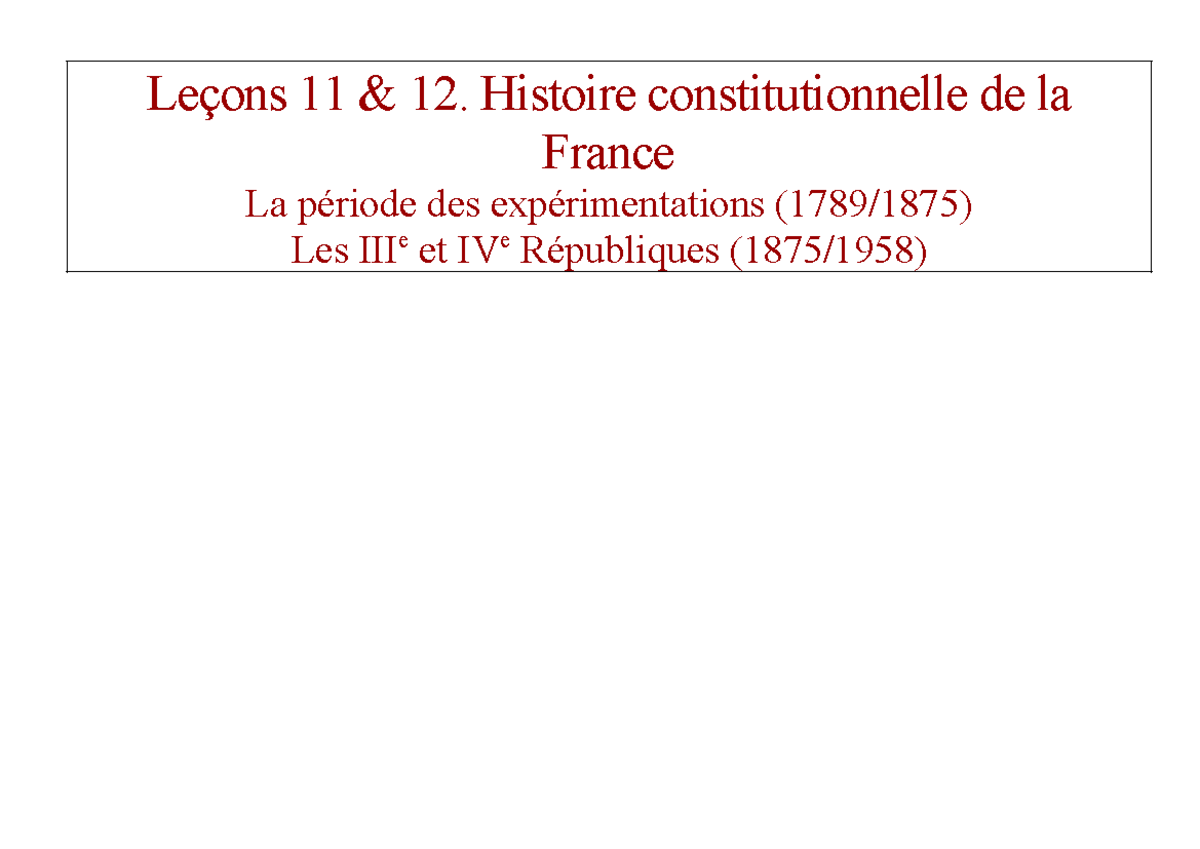 Support CM Leçon 11 - Histoire constitutionnelle de la France I - 1789 ...