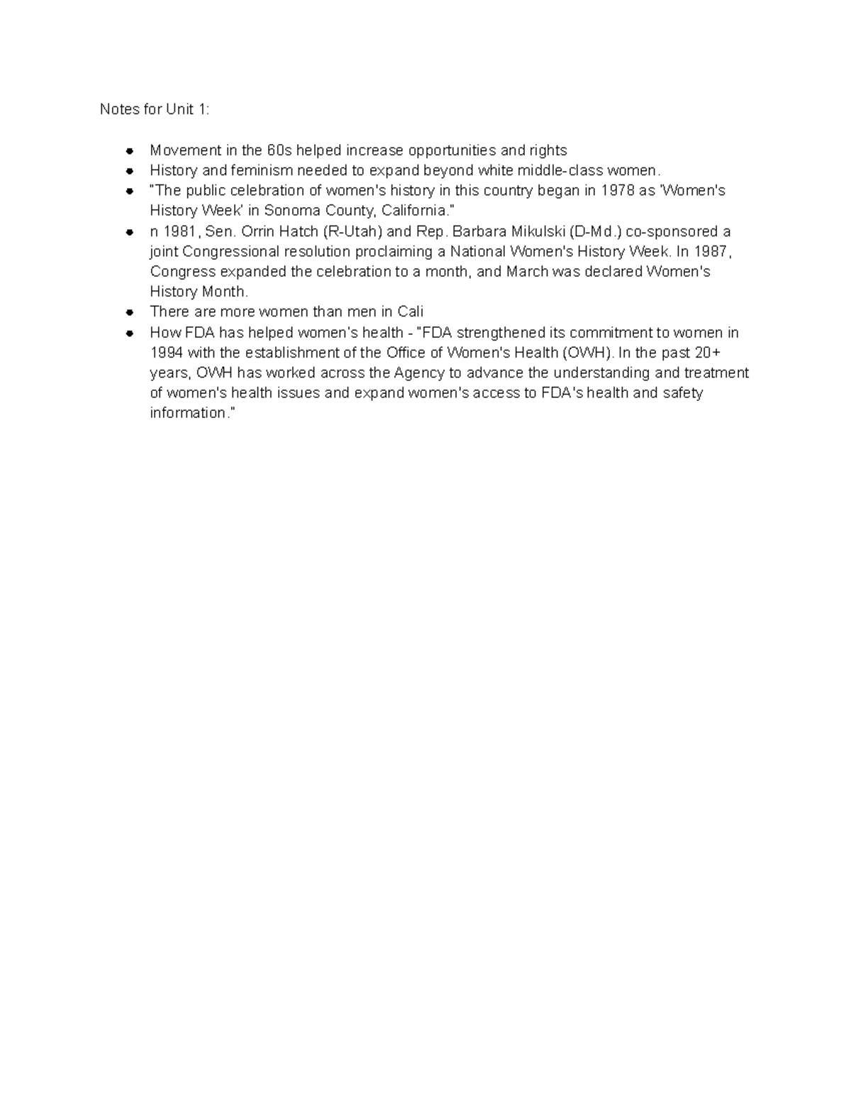 Women's Health Notes - n/a - Notes for Unit 1: Movement in the 60s ...