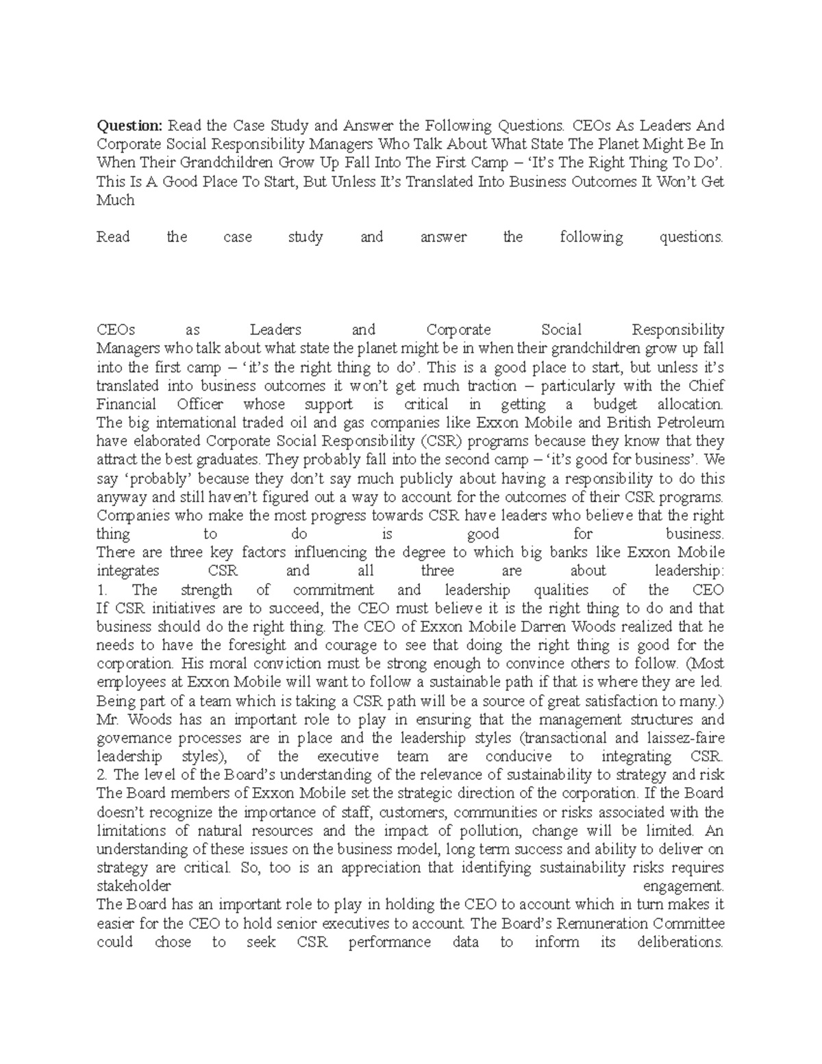 Case-study - Case Study - Question: Read the Case Study and Answer the ...