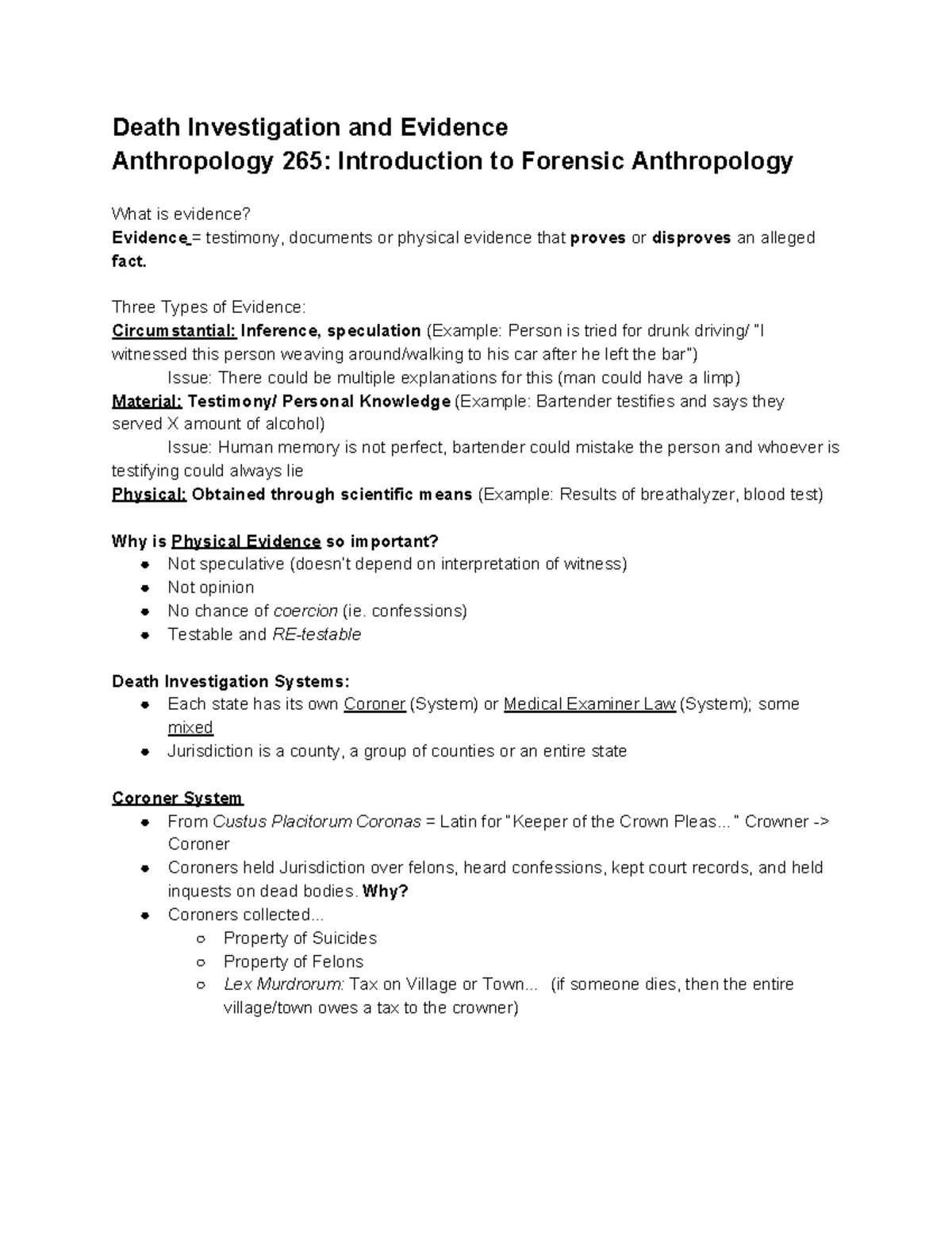 Death Investigation and Evidence - Death Investigation and Evidence ...