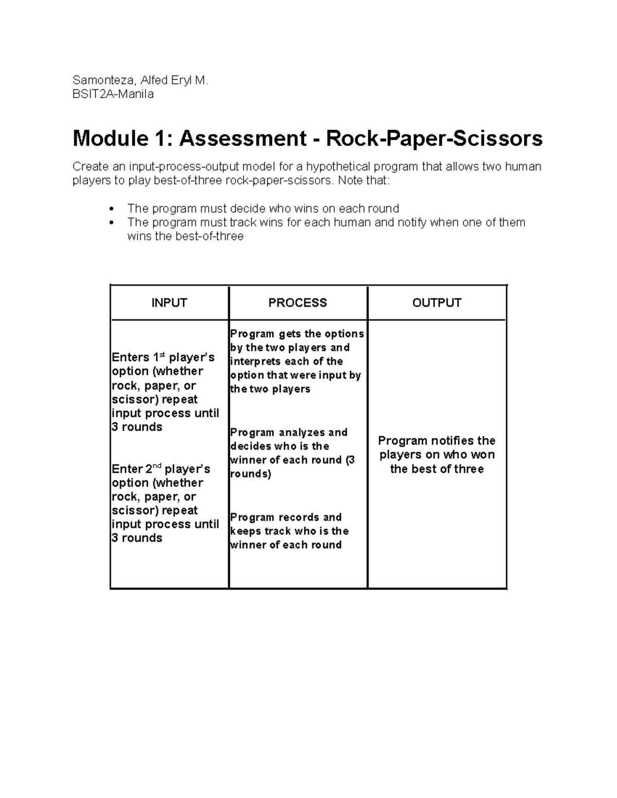 Module 1 Assessment - Rock-Paper-Scissors - Samonteza, Alfed Eryl M ...
