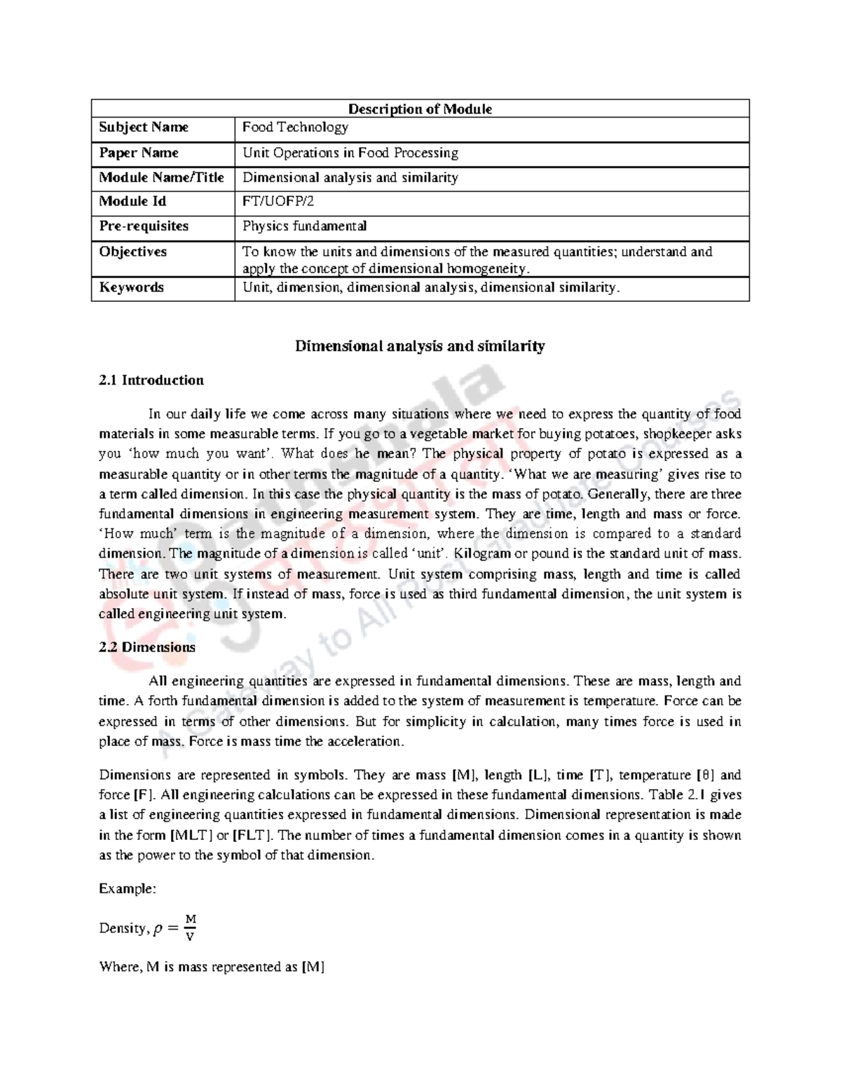 L1m2 - ITS NOT APPLICABLE - Description of Module Subject Name Food ...