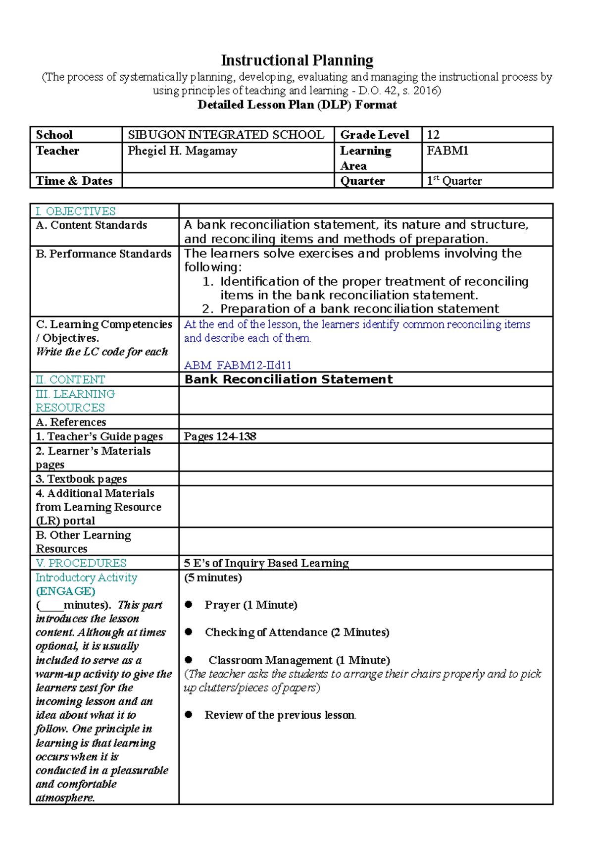 Dlp demo-bank statement - Instructional Planning (The process of ...