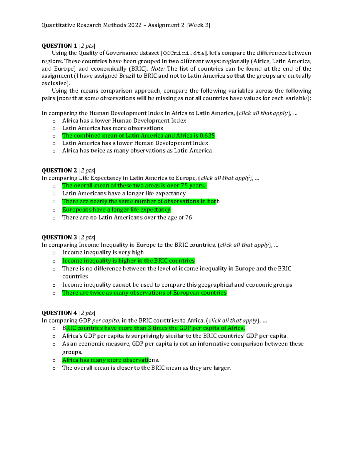 QRM 2023 - Assignment 2 - .... - QUESTION 1 [ 2 pts] Using the Quality of Governance dataset ...